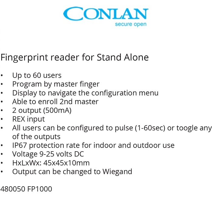 Beslagsgrossisten. FP1000, Stand Alone, Fingeravtrycksläsare